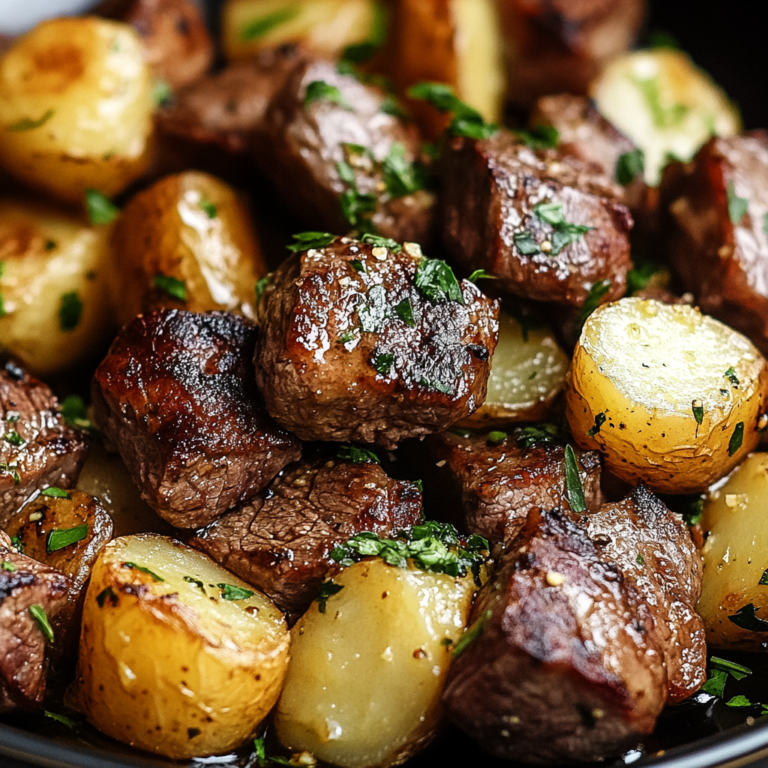 Garlic Butter Steak Bites and Potatoes - Heaven Recipes
